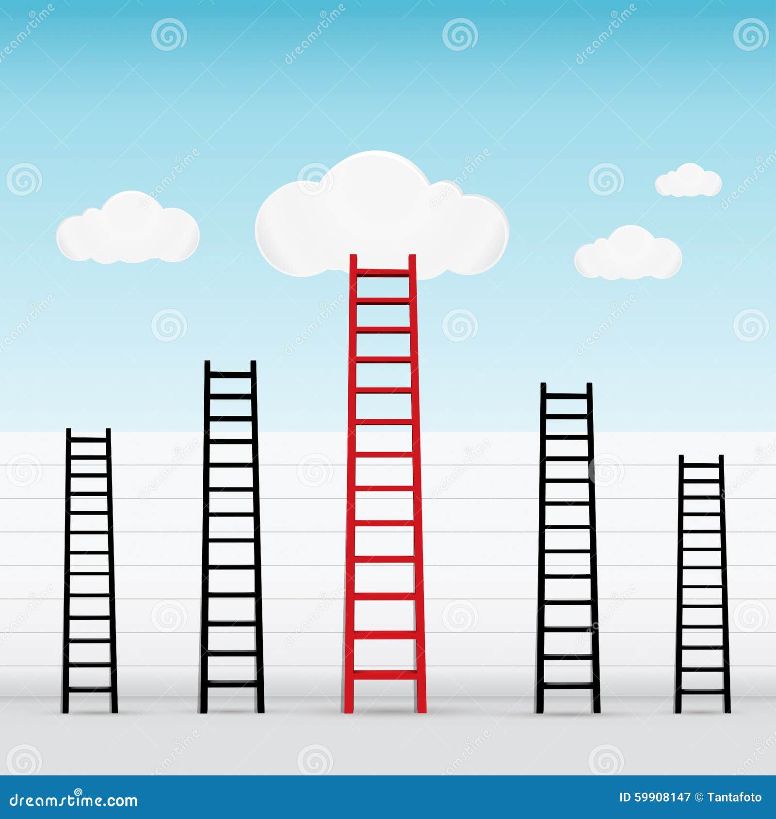 Red Ladders Up To the Cloud Success Business Concept Stock Illustration ...