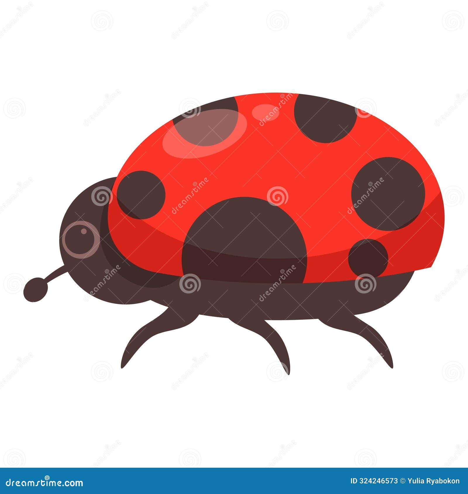 Red Ladybug Walking with Black Spots on Shell Stock Illustration ...