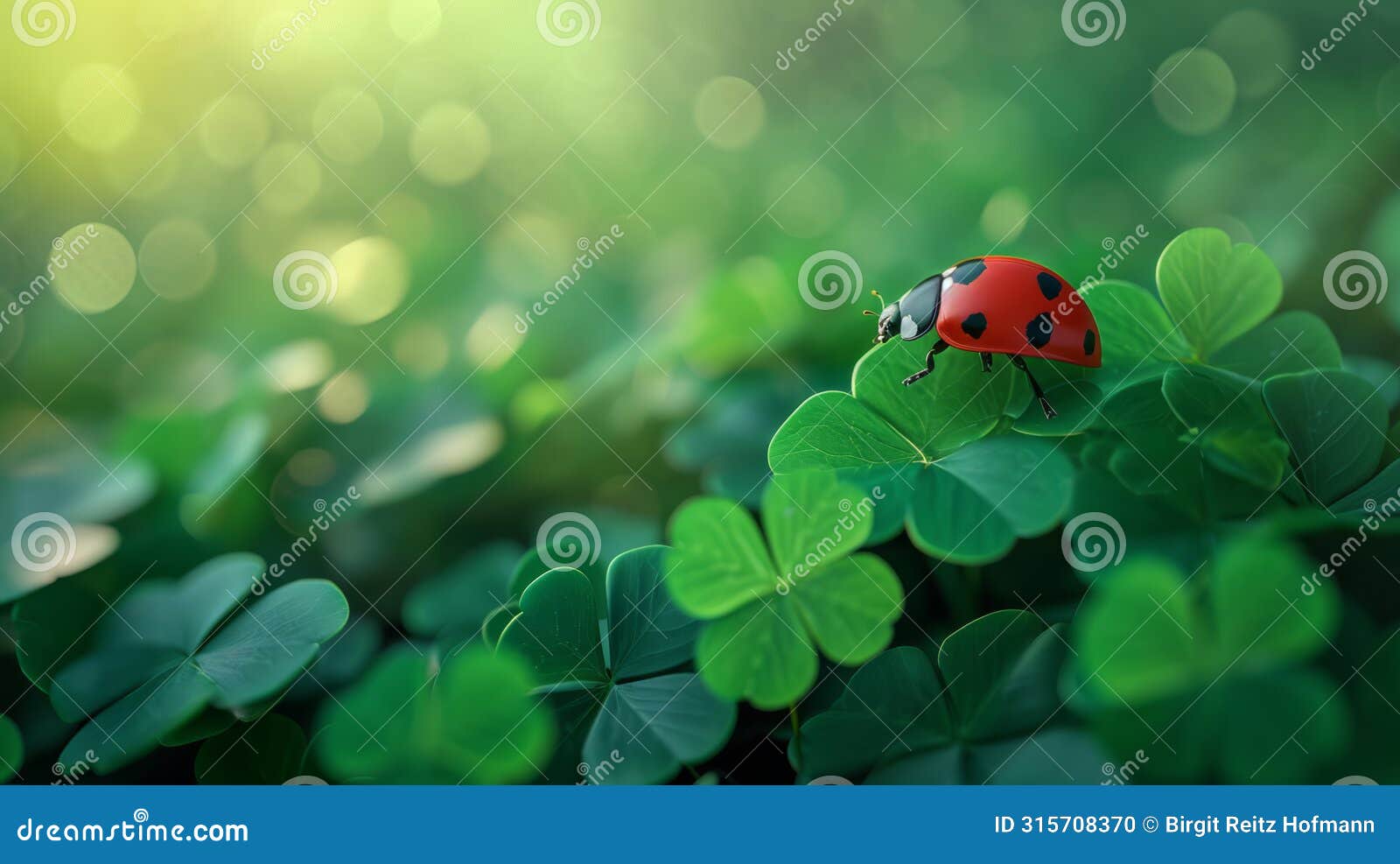 Red Ladybug on Four Leaf Clover Stock Illustration - Illustration of ...