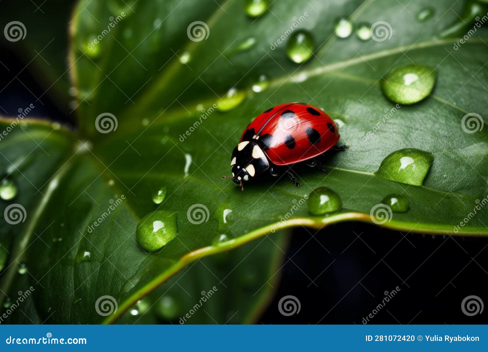 Ladybug On Green Leaf Cartoon Vector | CartoonDealer.com #39243345