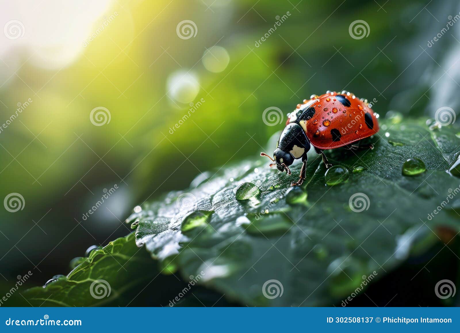 Red Ladybug on a Green Leaf. Generative AI Stock Image - Image of leaf, flower: 302508137