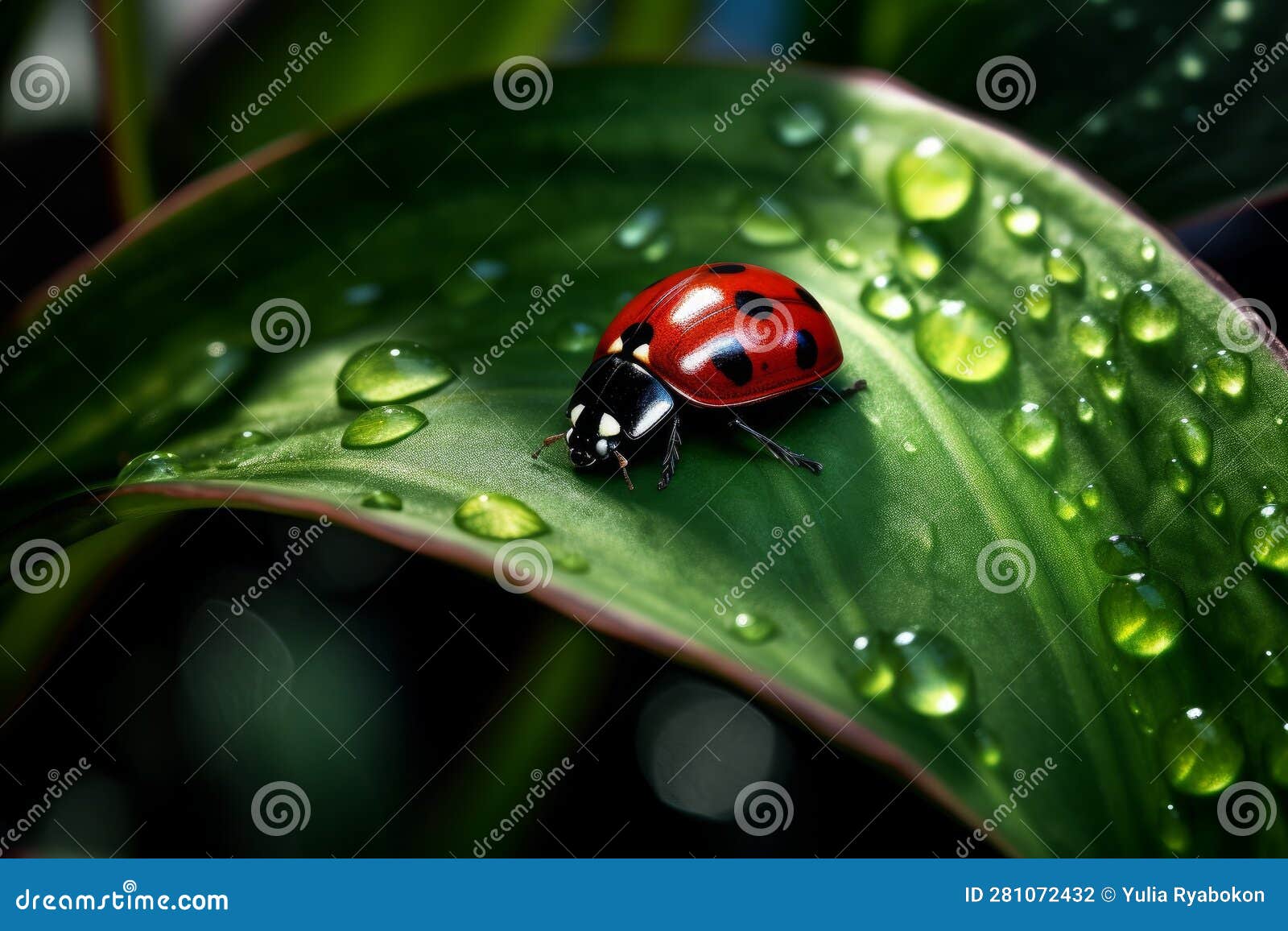 Red Ladybug Green Leaf Nature. Generate Ai Stock Illustration ...