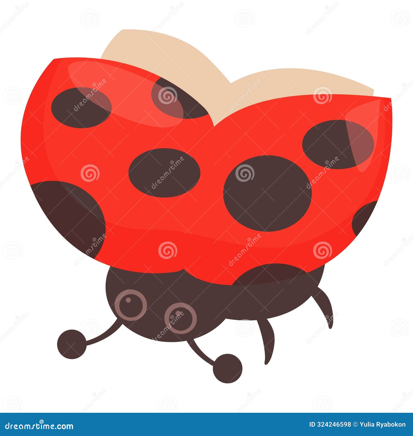 Red Ladybug Opening Its Shell Flying in the Air Stock Illustration ...