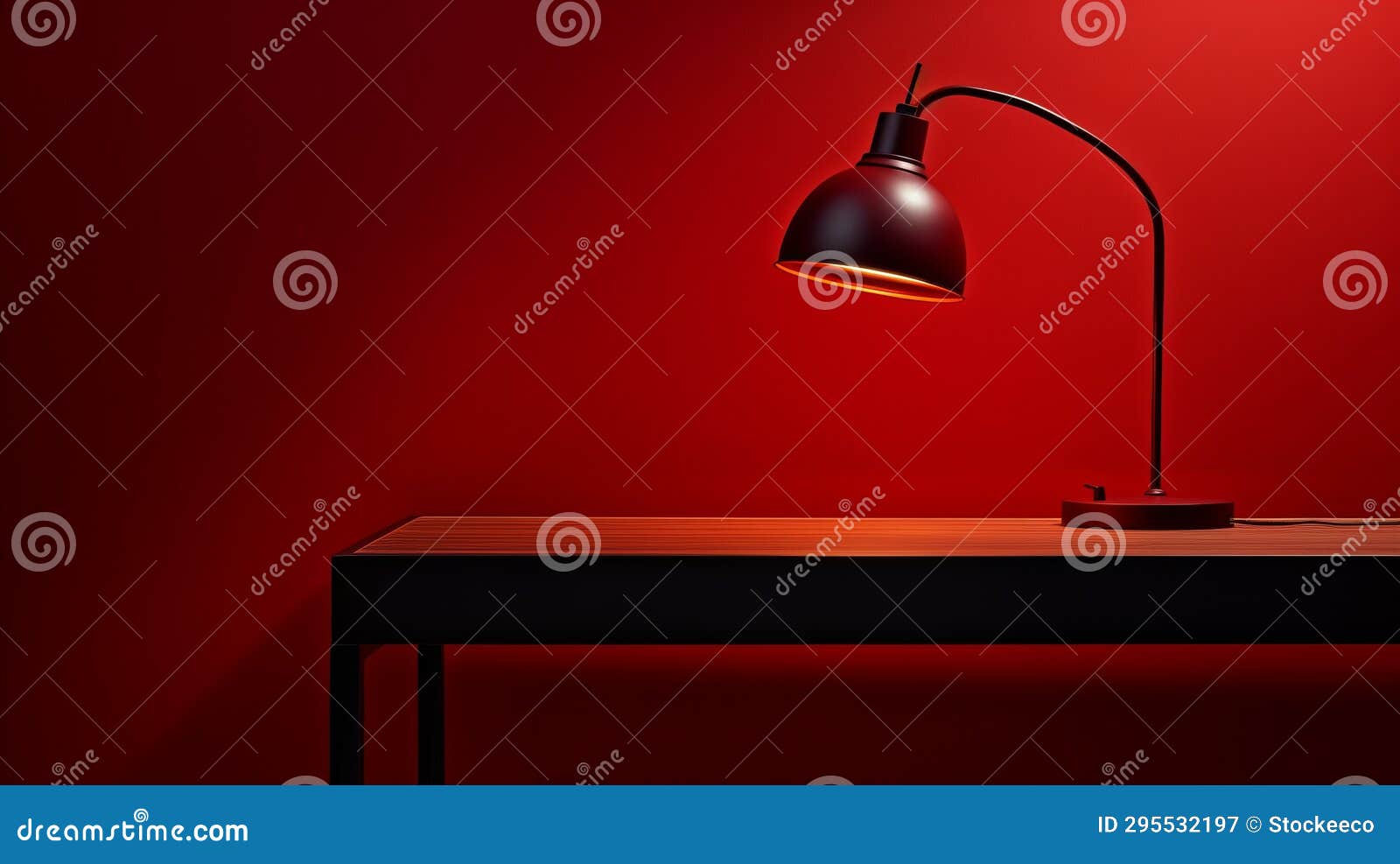 Red Lamp on Dark Desk: Stylish Study Table Decor Stock Illustration ...