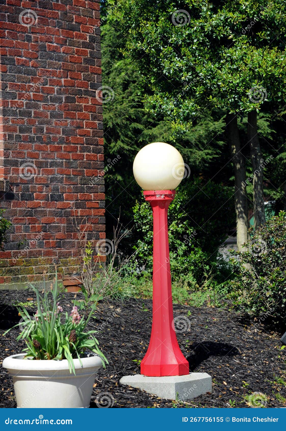 Red Lamp Post with White Globe Stock Image - Image of light ...