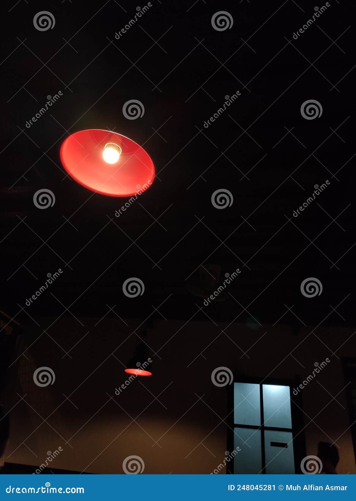 Red Lamp Shining in a Dark Room Stock Image - Image of shining, dark ...