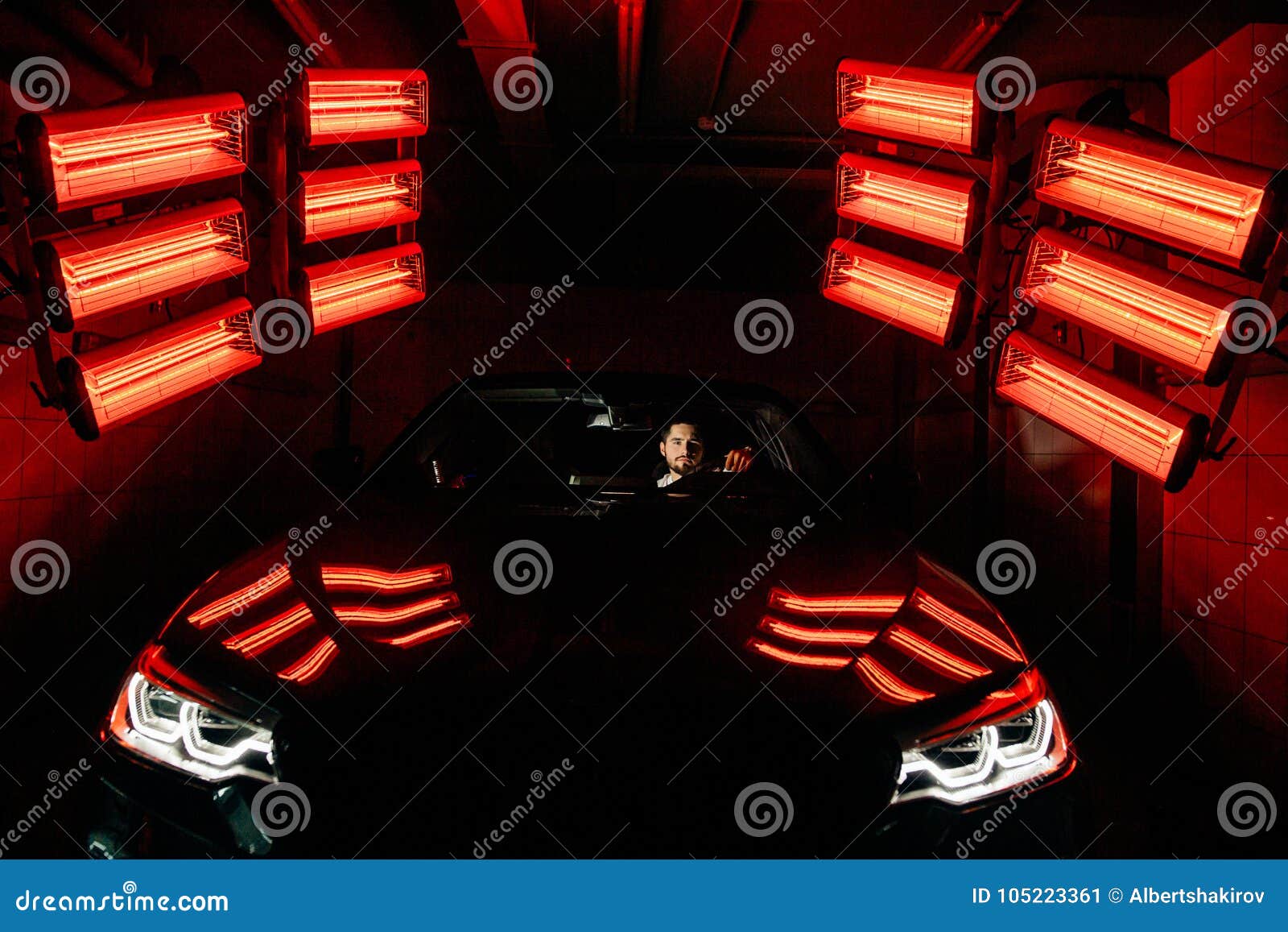 Red Lamps for Curing Ceramic Polishing Standing in Back of Car Stock ...