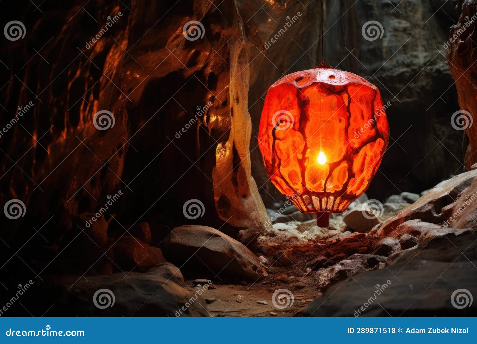 A red lantern in a cave stock illustration. Illustration of flickering ...