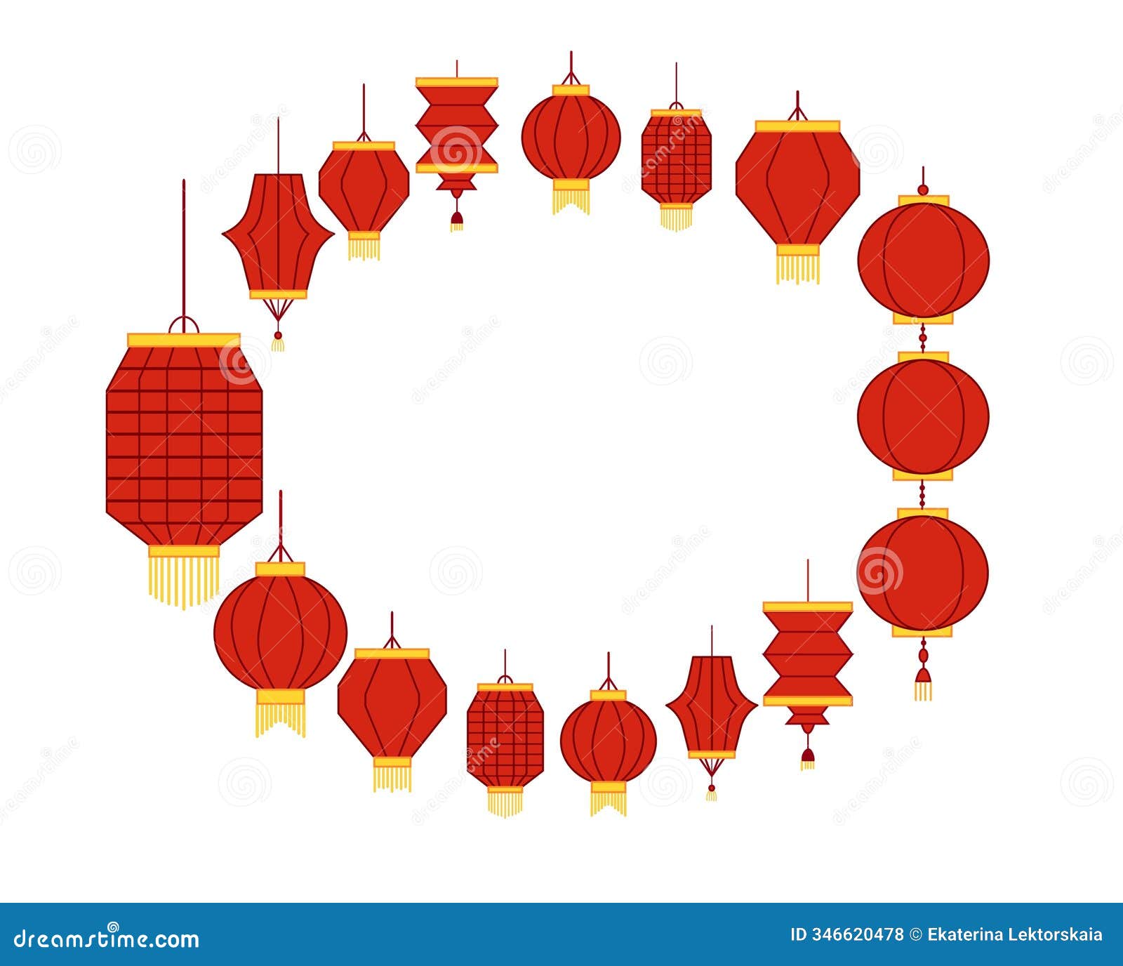 Red Lantern CNY Background Oval Frame. Vector Graphic Template for Your ...
