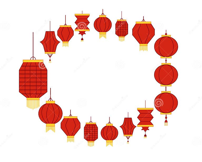 Red Lantern CNY Background Oval Frame. Vector Graphic Template for Your ...