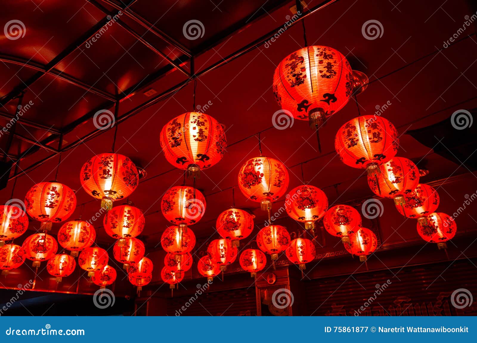 Red Lantern Hanging on the Ceiling Stock Image - Image of celebration ...
