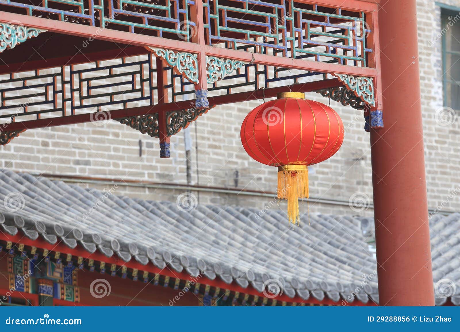 Red Lantern with Historic Building Stock Photo - Image of lantern ...