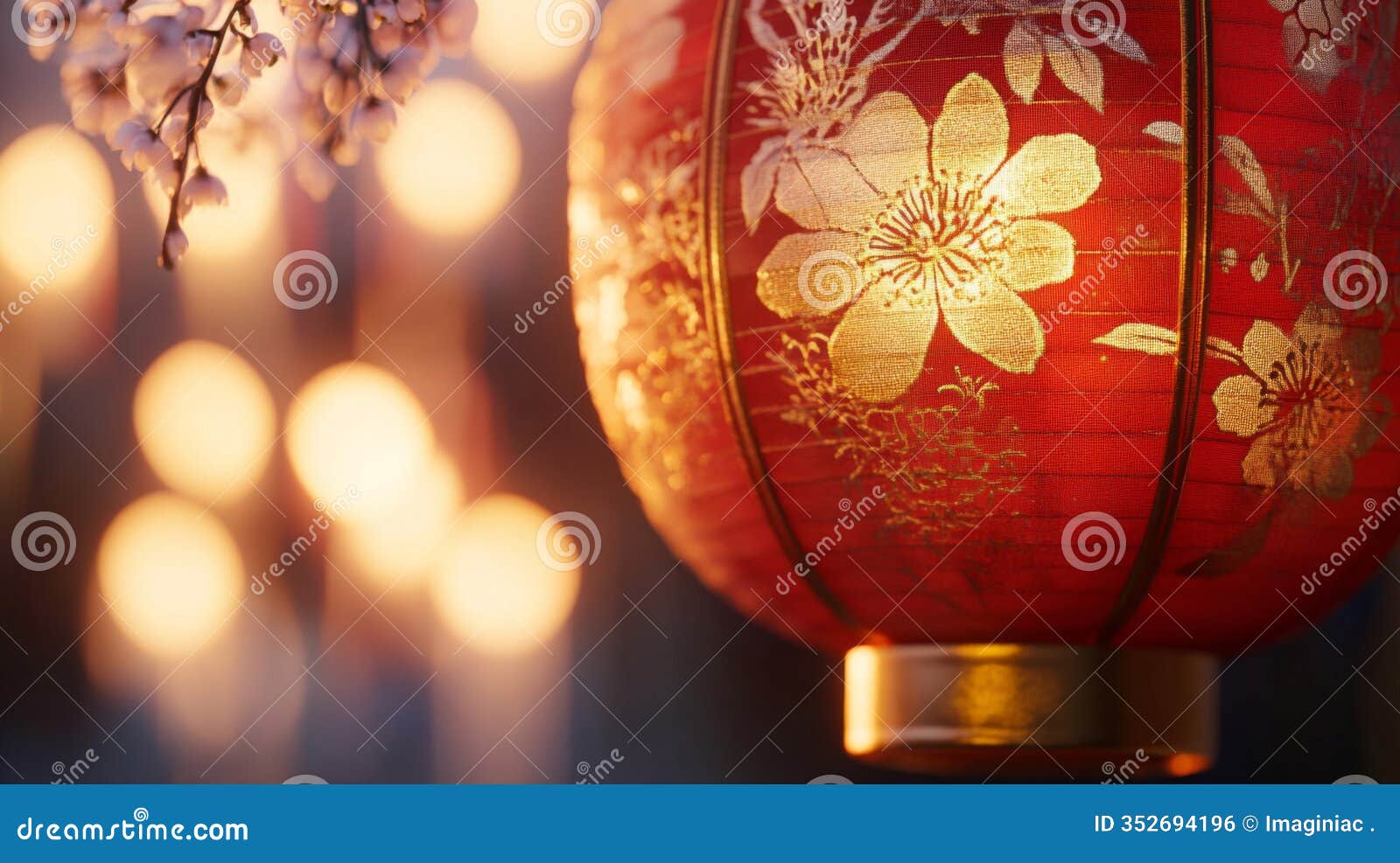Red Lantern Illuminated with Gold Floral Design Stock Illustration ...