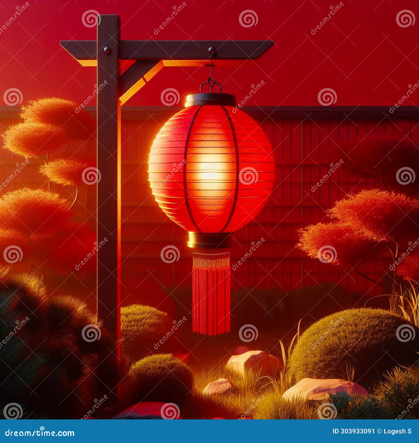 Red Lantern Lamp with Background Stock Illustration - Illustration of ...