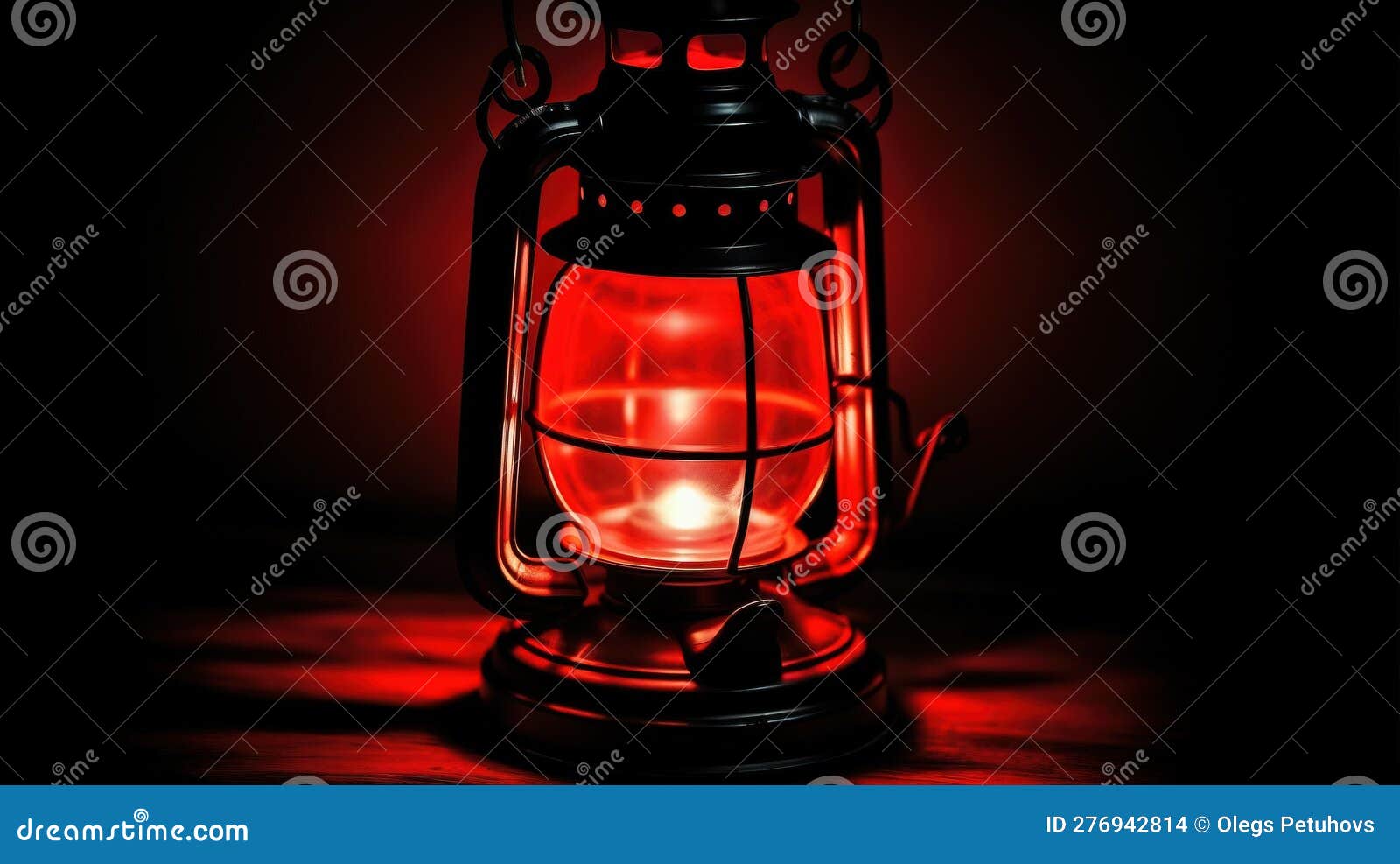 A Red Lantern is Lit Up on a Dark Surface with a Red Light Shining on ...