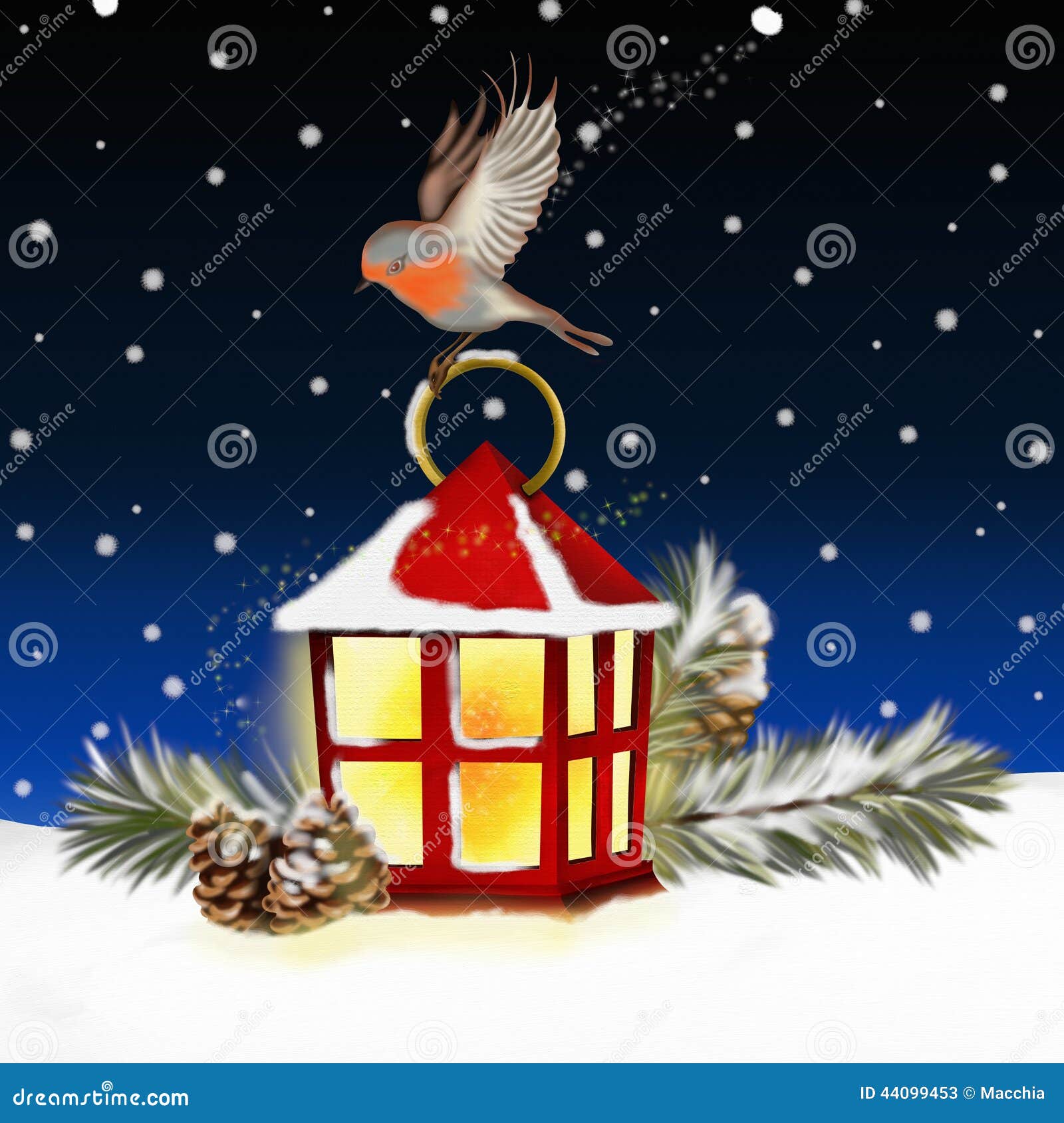 Red lantern and robin stock illustration. Illustration of robin - 44099453