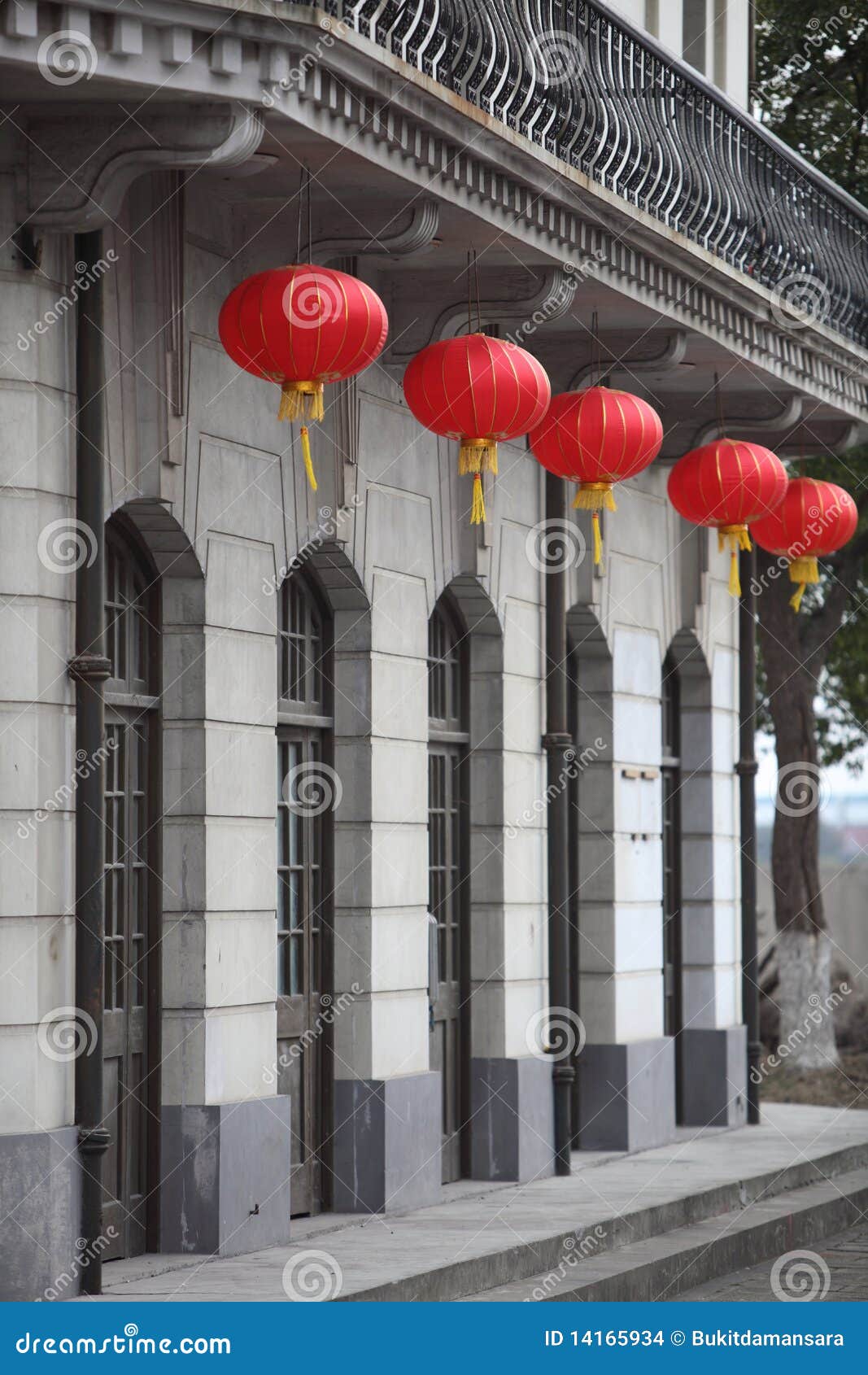 Red Lanterns Hanging on Building Stock Photo - Image of holiday, style ...
