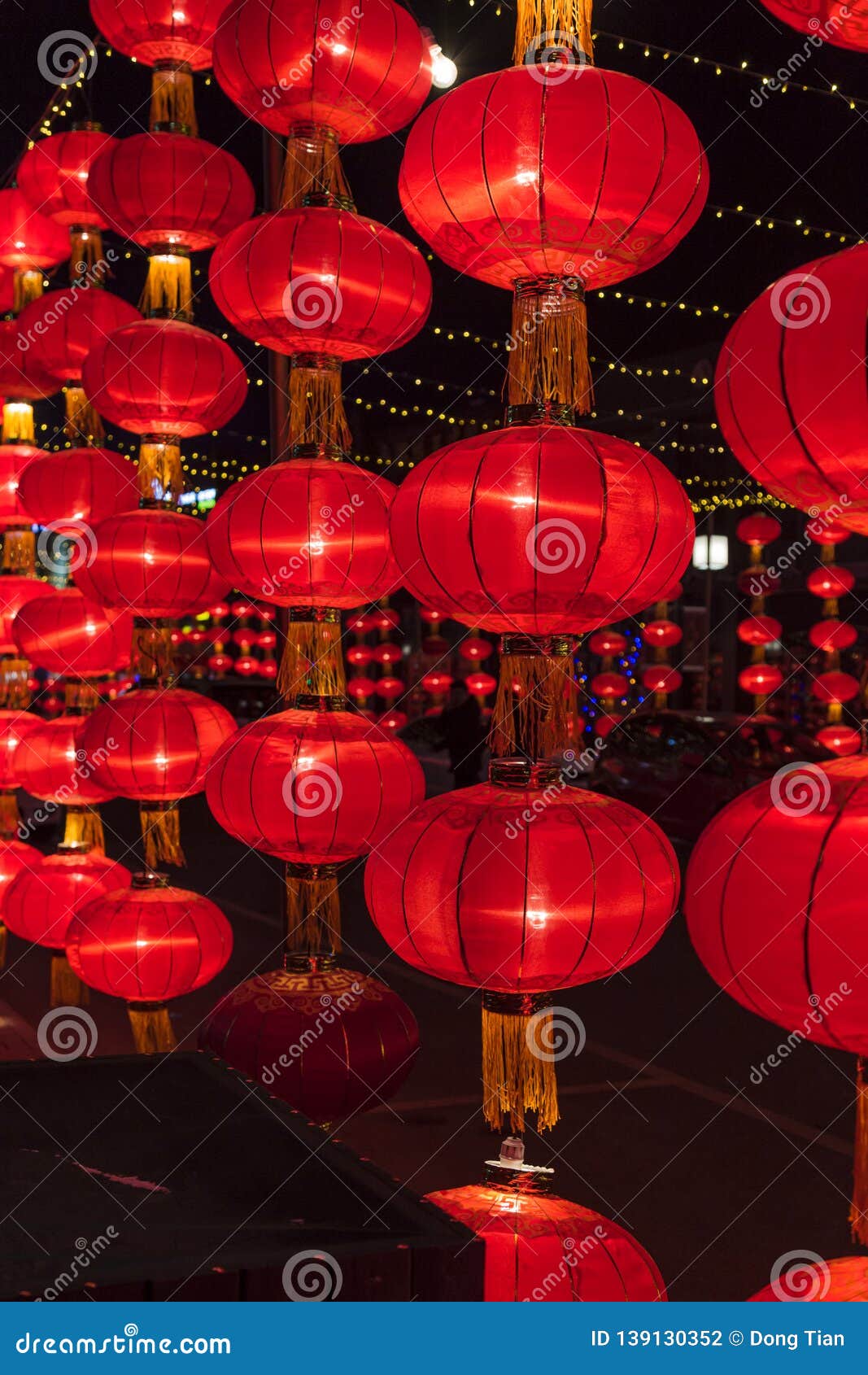 Red lanterns at night stock photo. Image of beautiful - 139130352