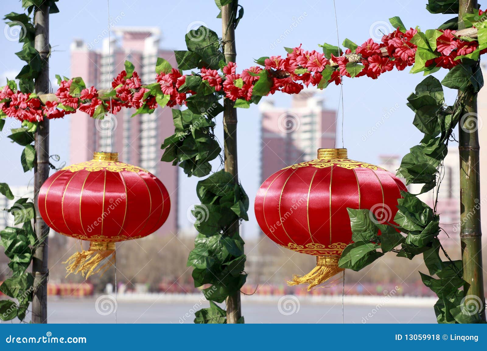 Red lanterns in new year stock photo. Image of color - 13059918