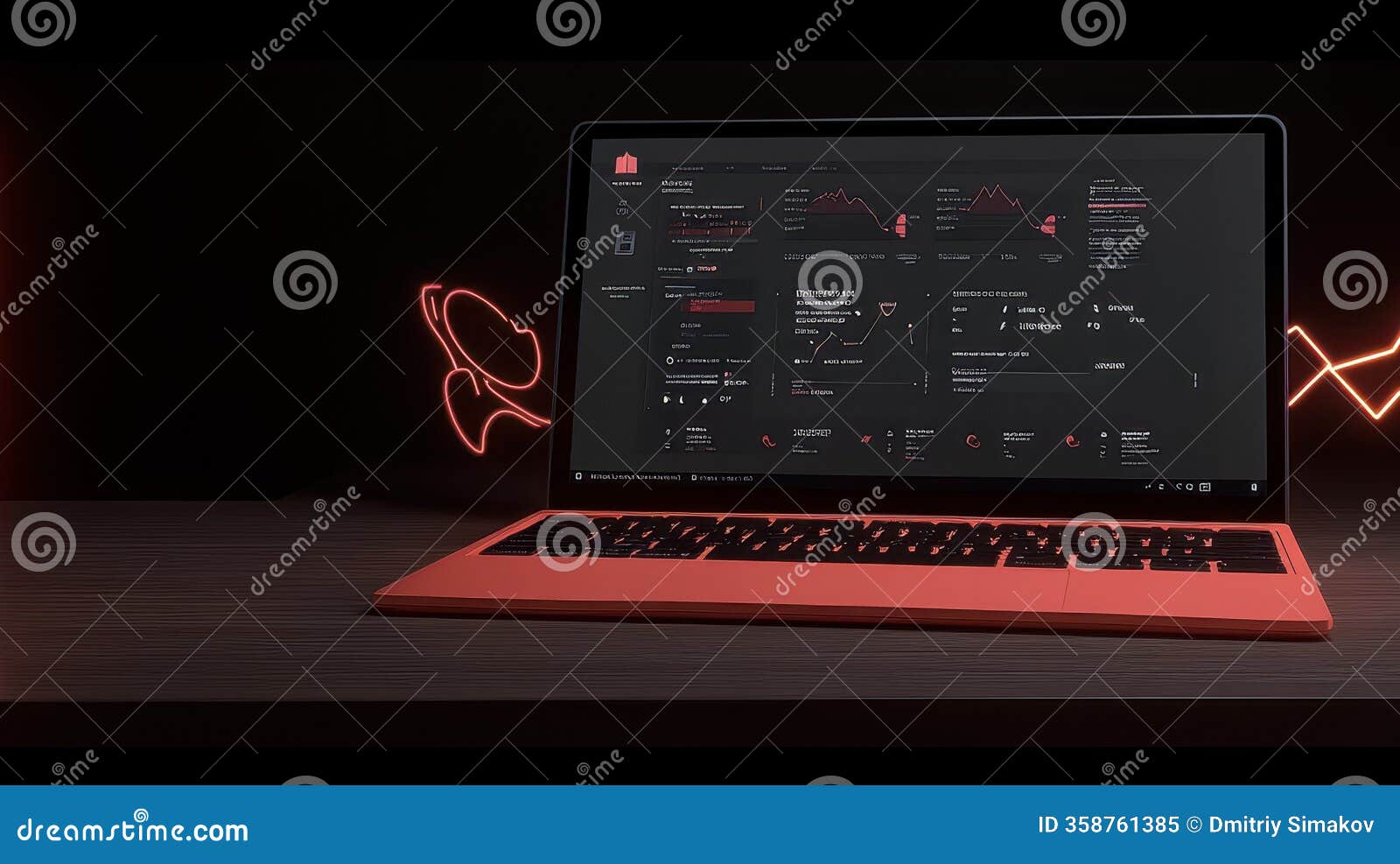 A Red Laptop Computer with a Black Screen Stock Image - Image of ...