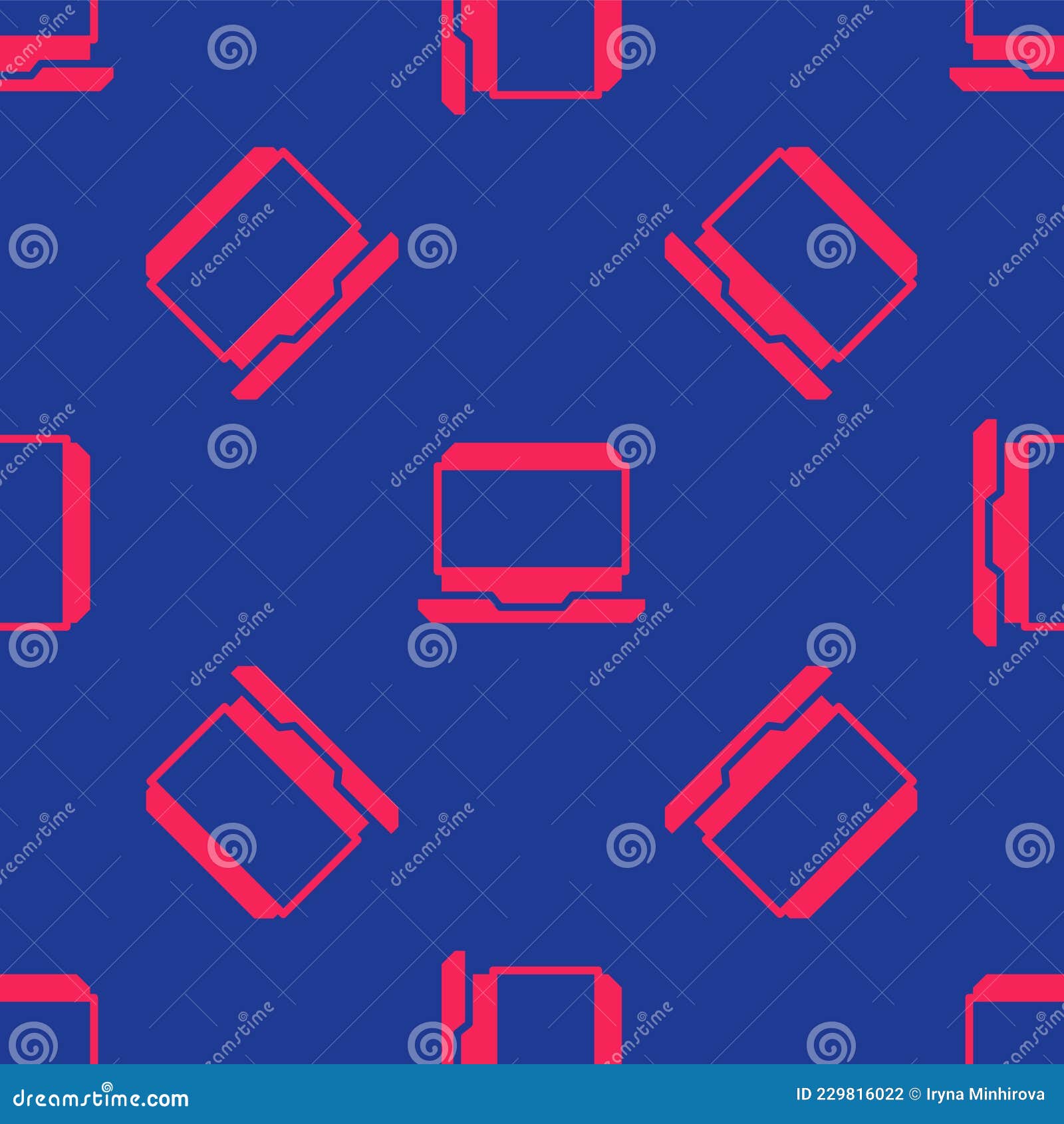Red Laptop Icon Isolated Seamless Pattern on Blue Background. Computer ...