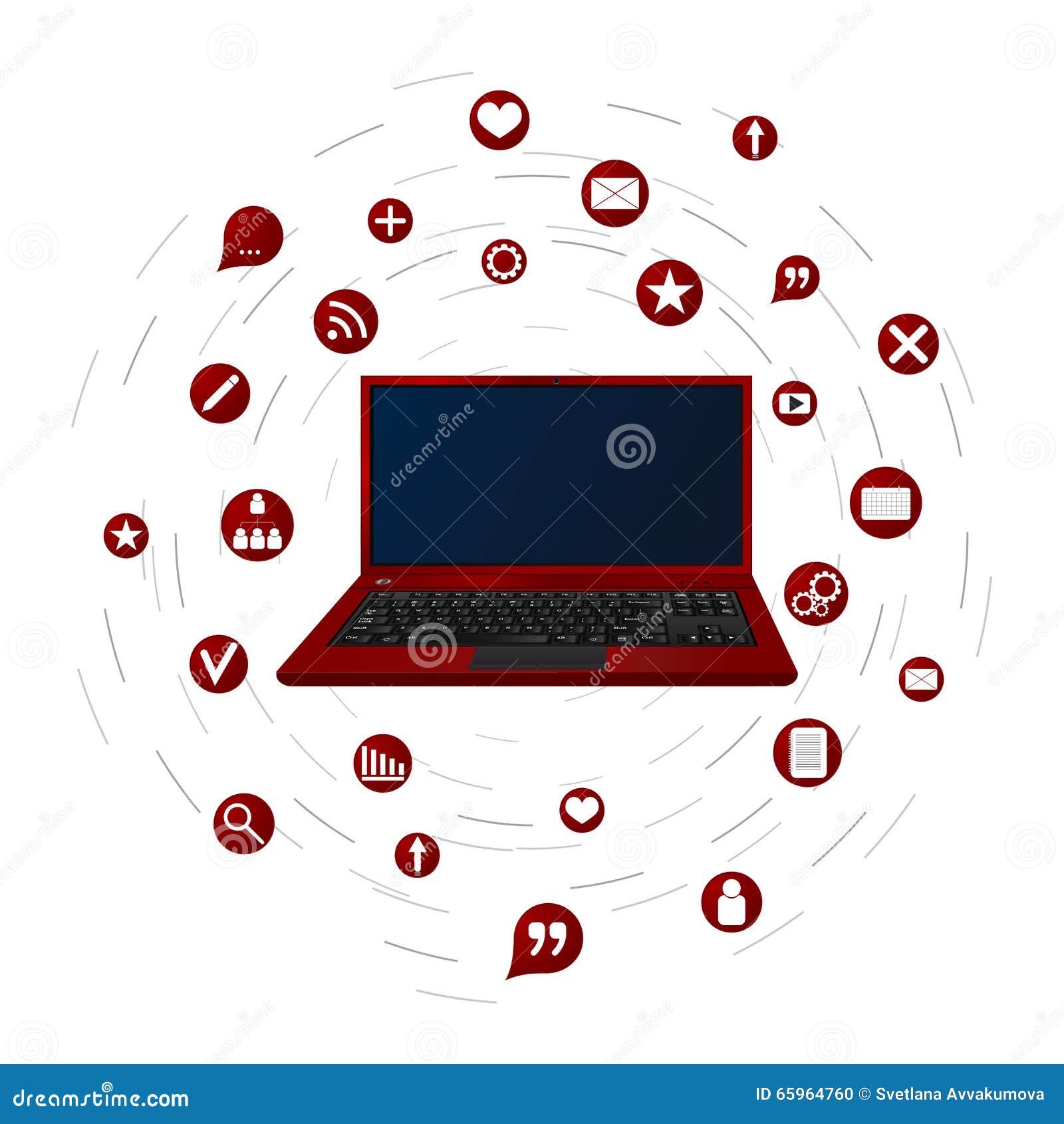 Red Laptop. Web Icons Around Stock Vector - Illustration of idea, media ...