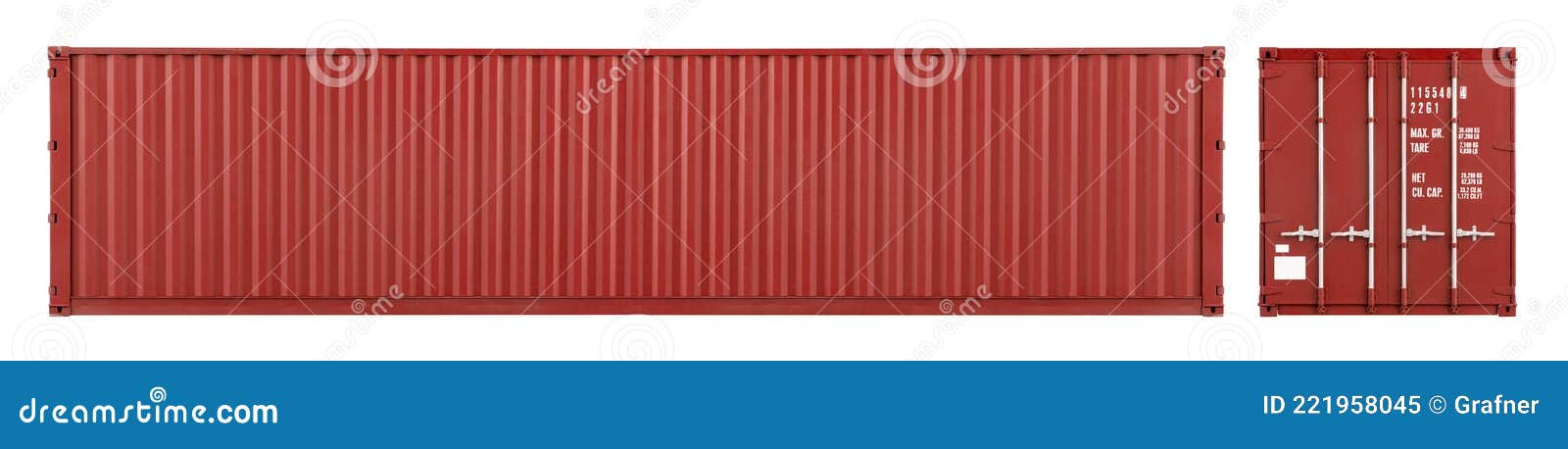 Red Large Shipping Cargo Container with Copy Space in Frontal and Side ...
