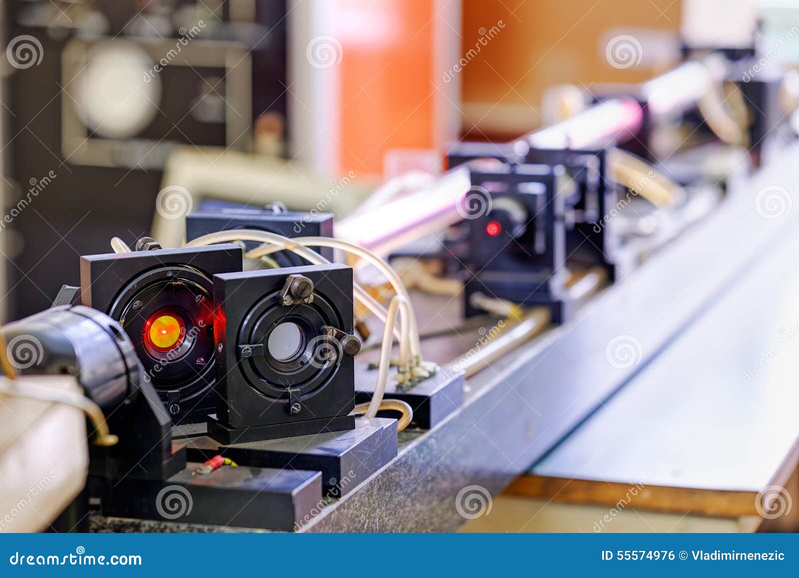 Red laser in laboratory stock photo. Image of glass, perspective - 55574976