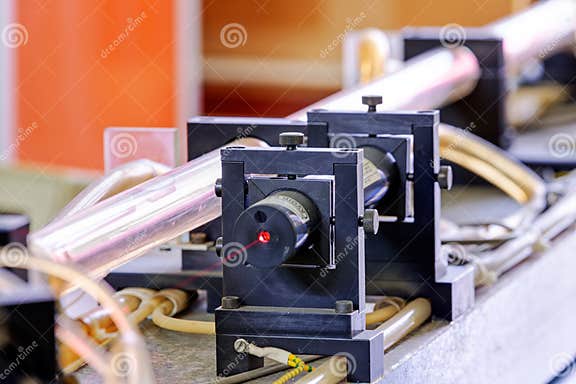 Red laser in laboratory stock photo. Image of lens, engineering - 55575530