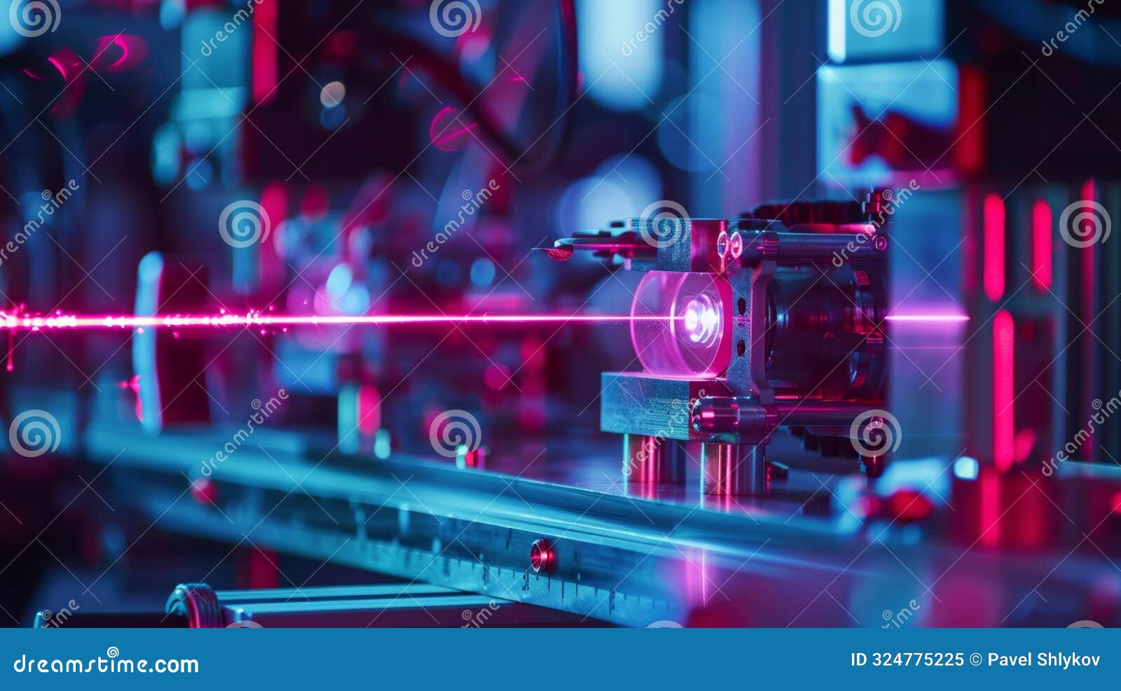 Red Laser on Optical Table in Physics Laboratory Stock Image - Image of ...