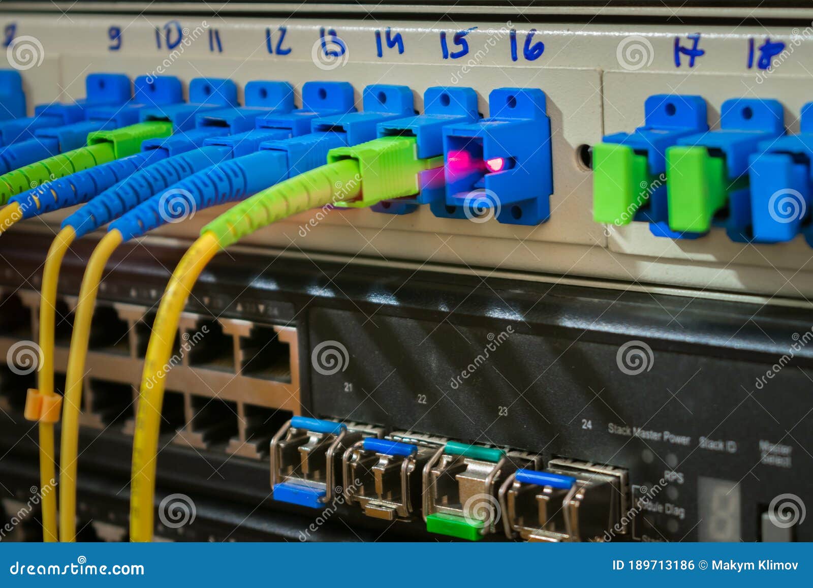 Red Laser Shines from the Empty Port of Switchboard Stock Photo - Image ...