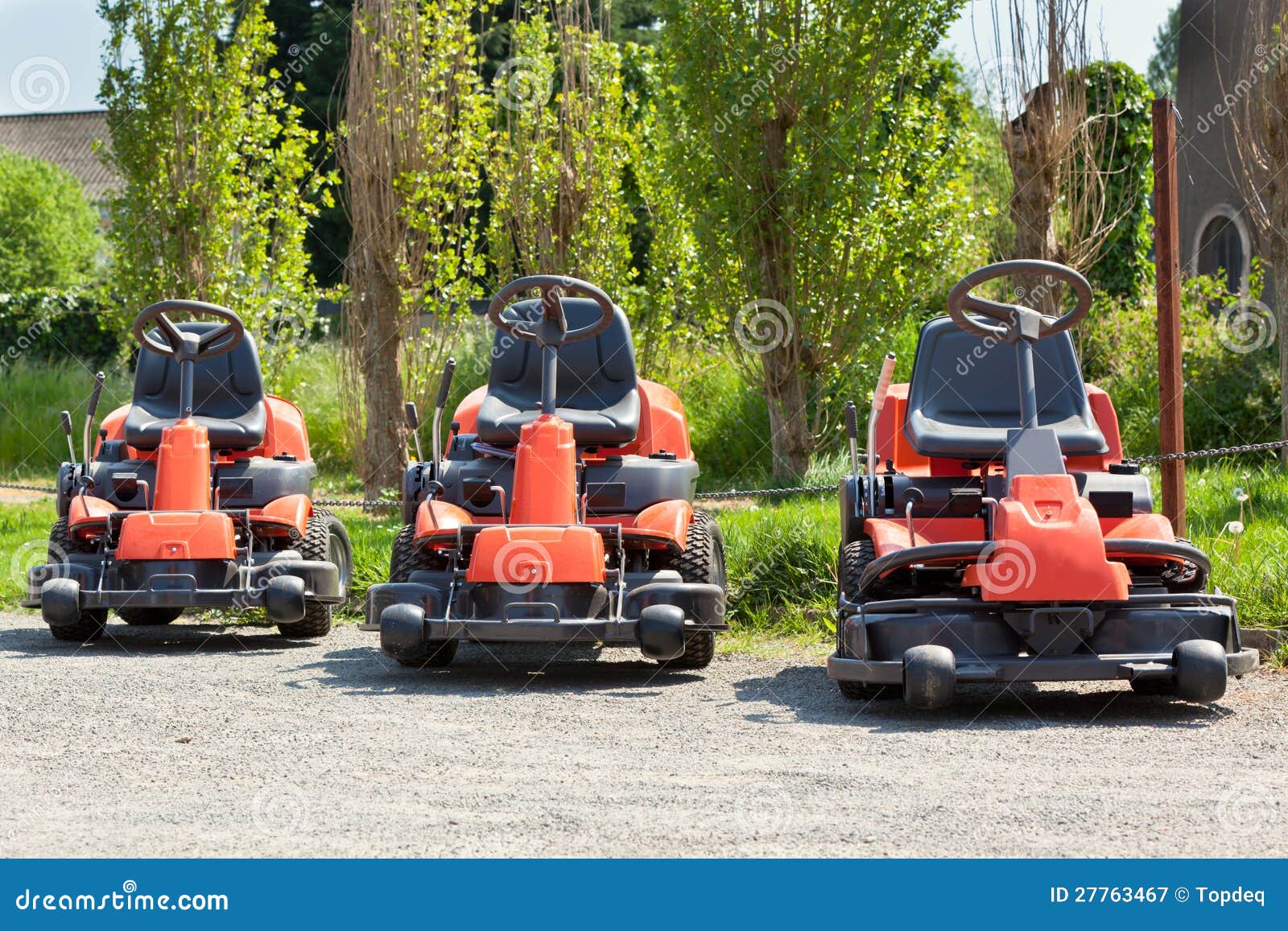Red Lawnmowers stock image. Image of gray, gravel, summer - 27763467