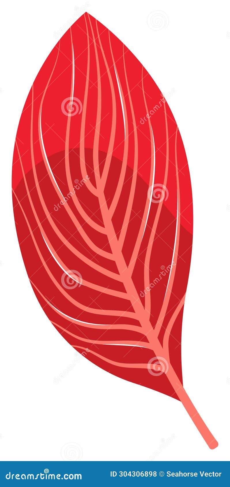 Red Leaf Detailed Illustration with Vein Patterns. Flat Design Autumn ...