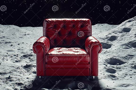 A Red Leather Armchair on the Moon with Bumpy Surface. Stock Image ...