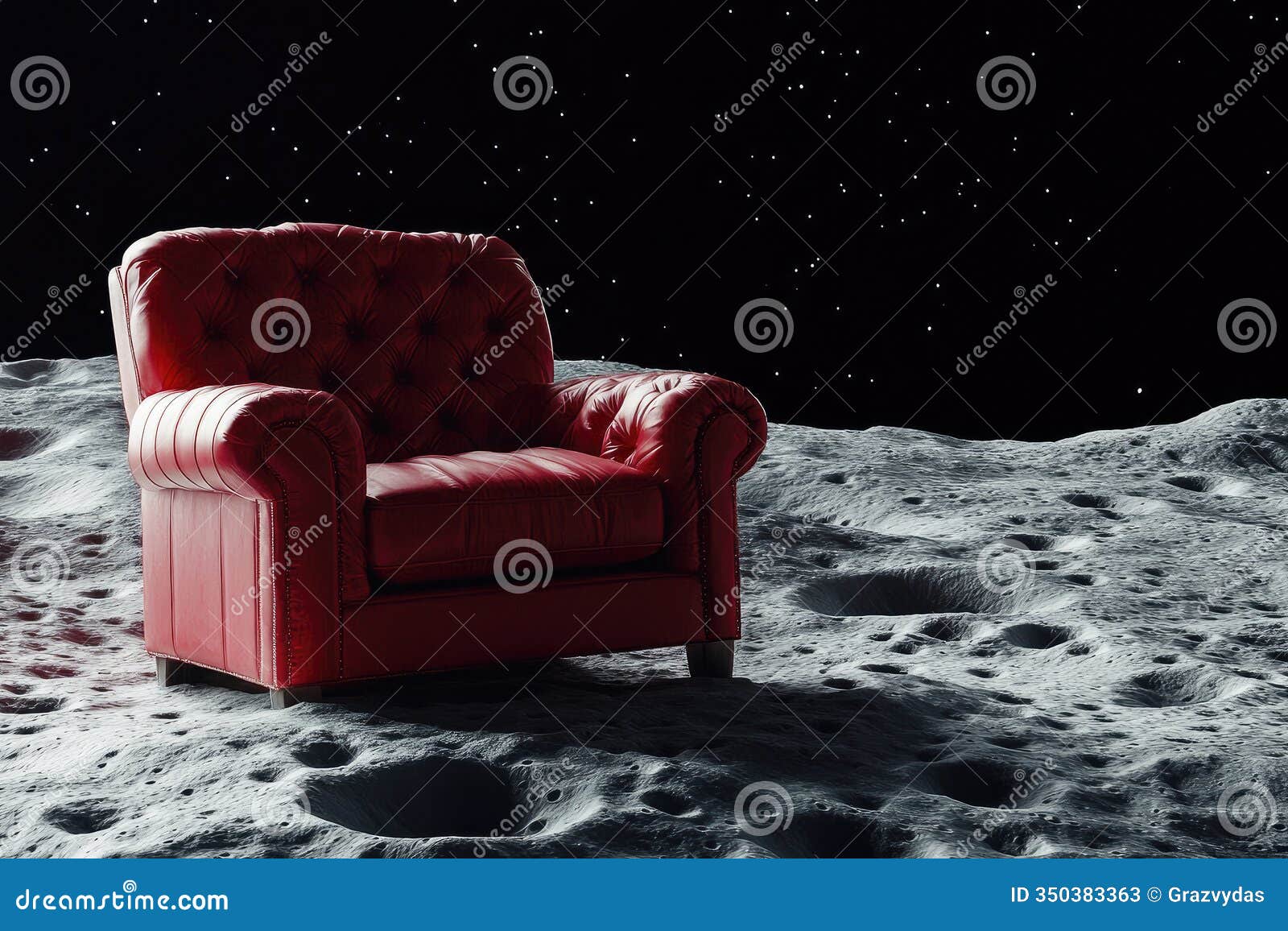 A Red Leather Armchair on the Moon with Bumpy Surface Stock ...