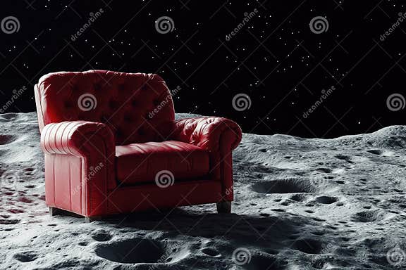 A Red Leather Armchair on the Moon with Bumpy Surface Stock ...