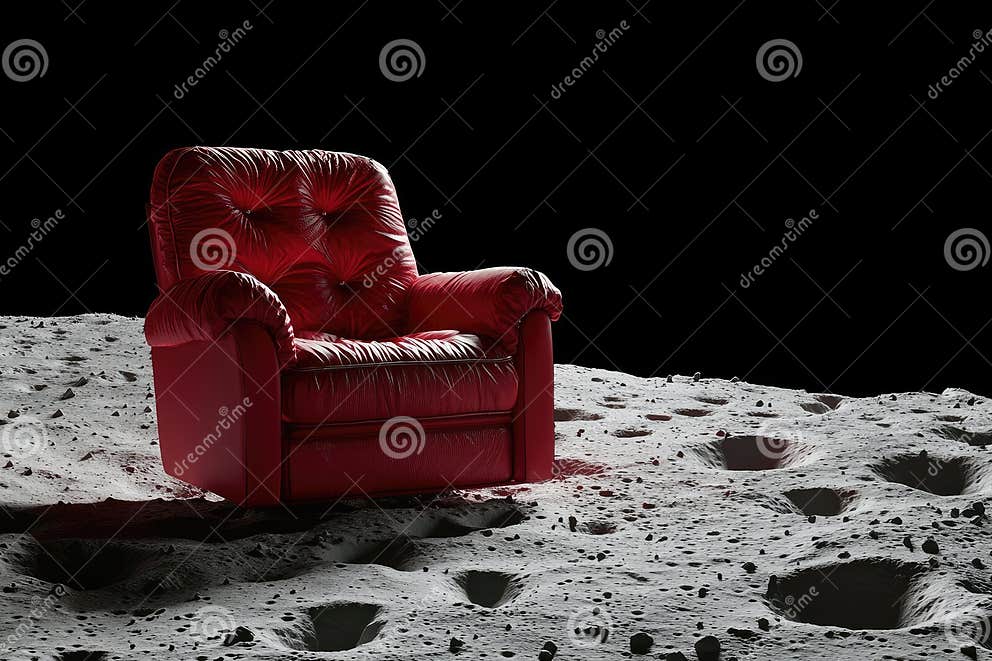 A Red Leather Armchair on the Moon with Bumpy Surface and Dark Space ...