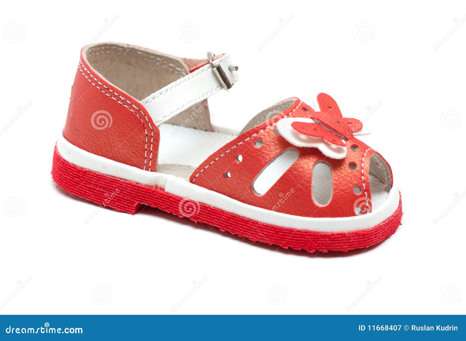 Red leather baby sandal stock image. Image of studio - 11668407