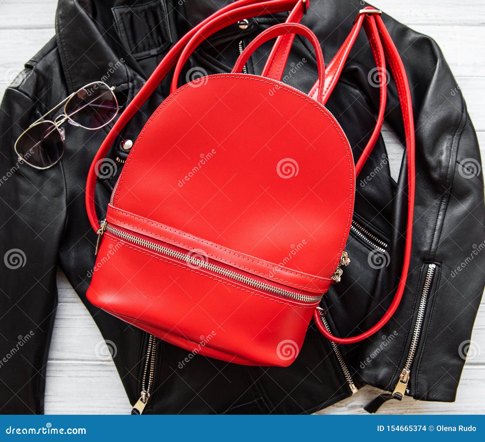 Red leather backpack stock photo. Image of fashion, elegance - 154665374