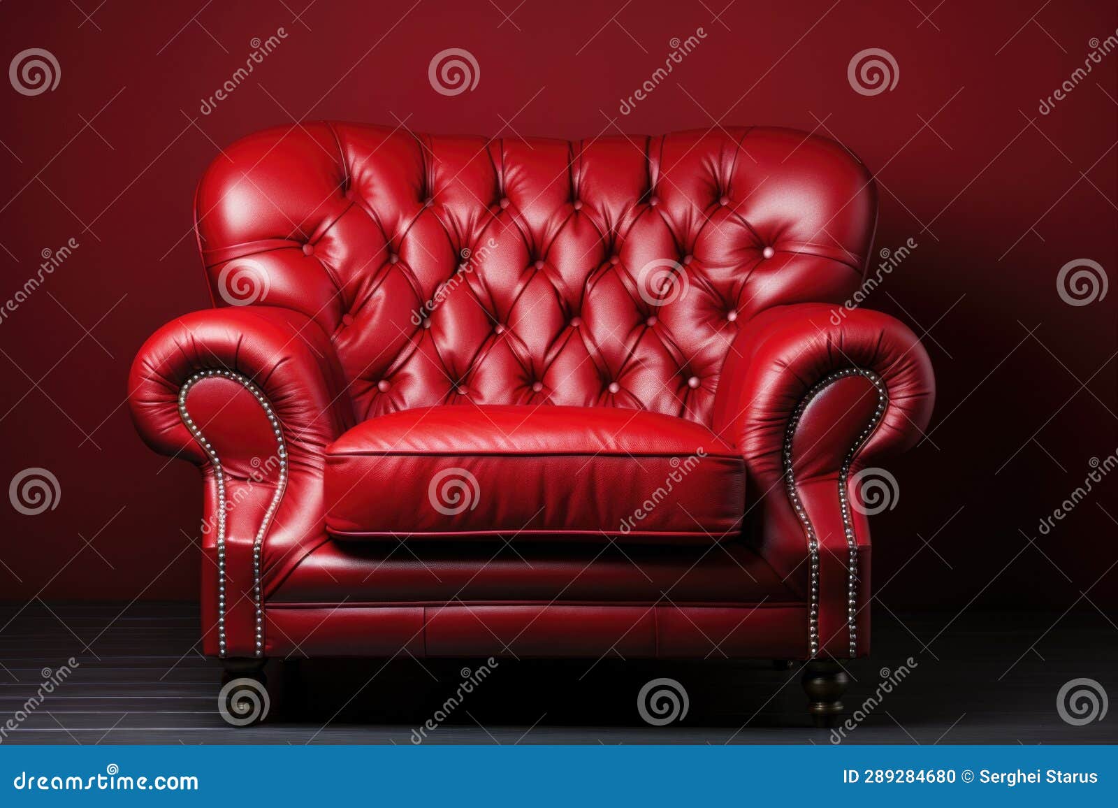 A Red Leather Chair Against a Red Wall. Generative AI Image. Stock ...