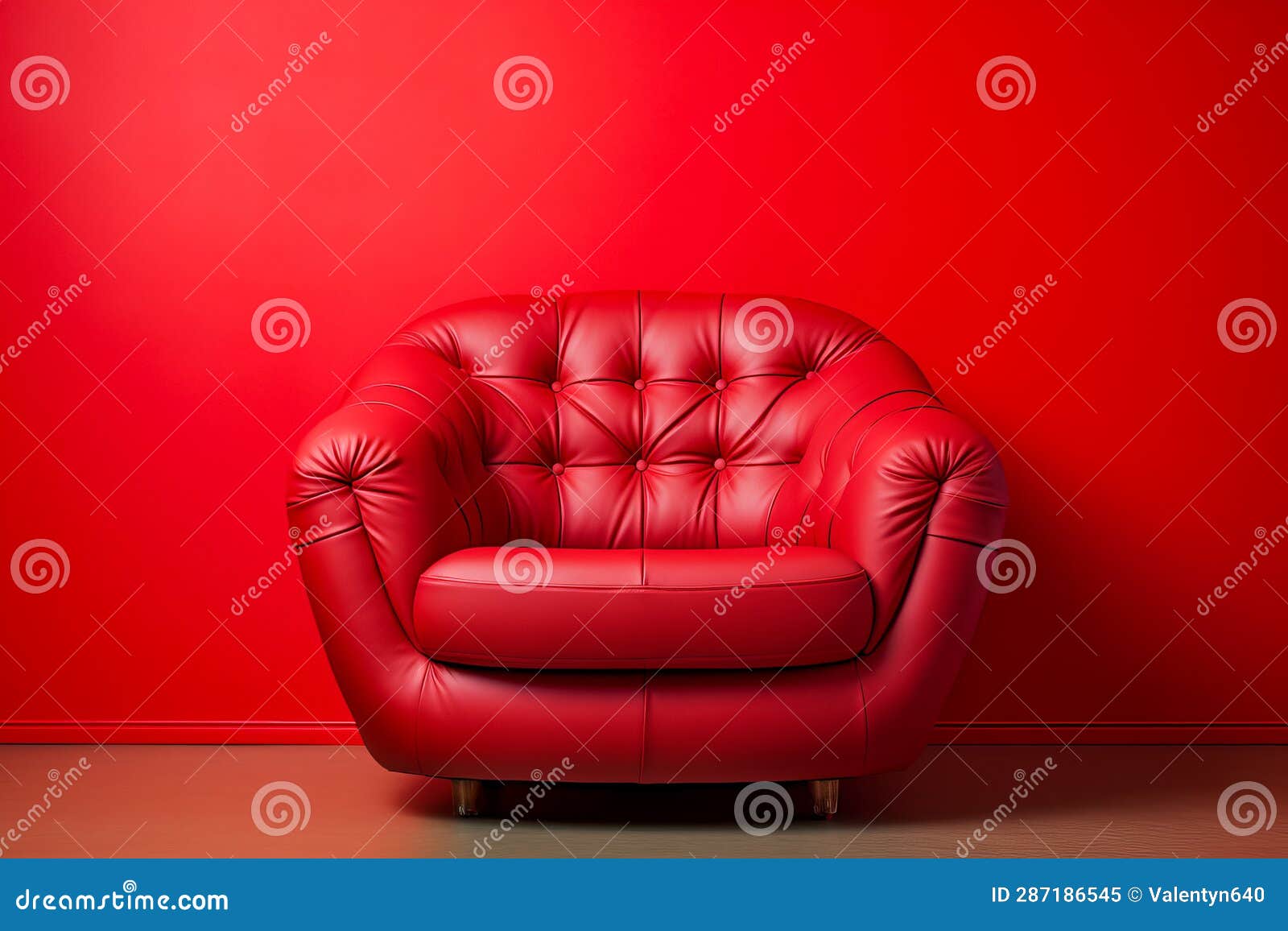 Red Leather Chair Sitting in Front of Red Wall. Generative AI Stock ...
