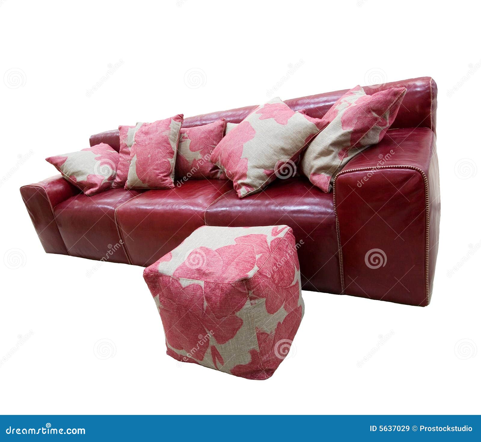 Red leather couch and puff stock image. Image of design - 5637029