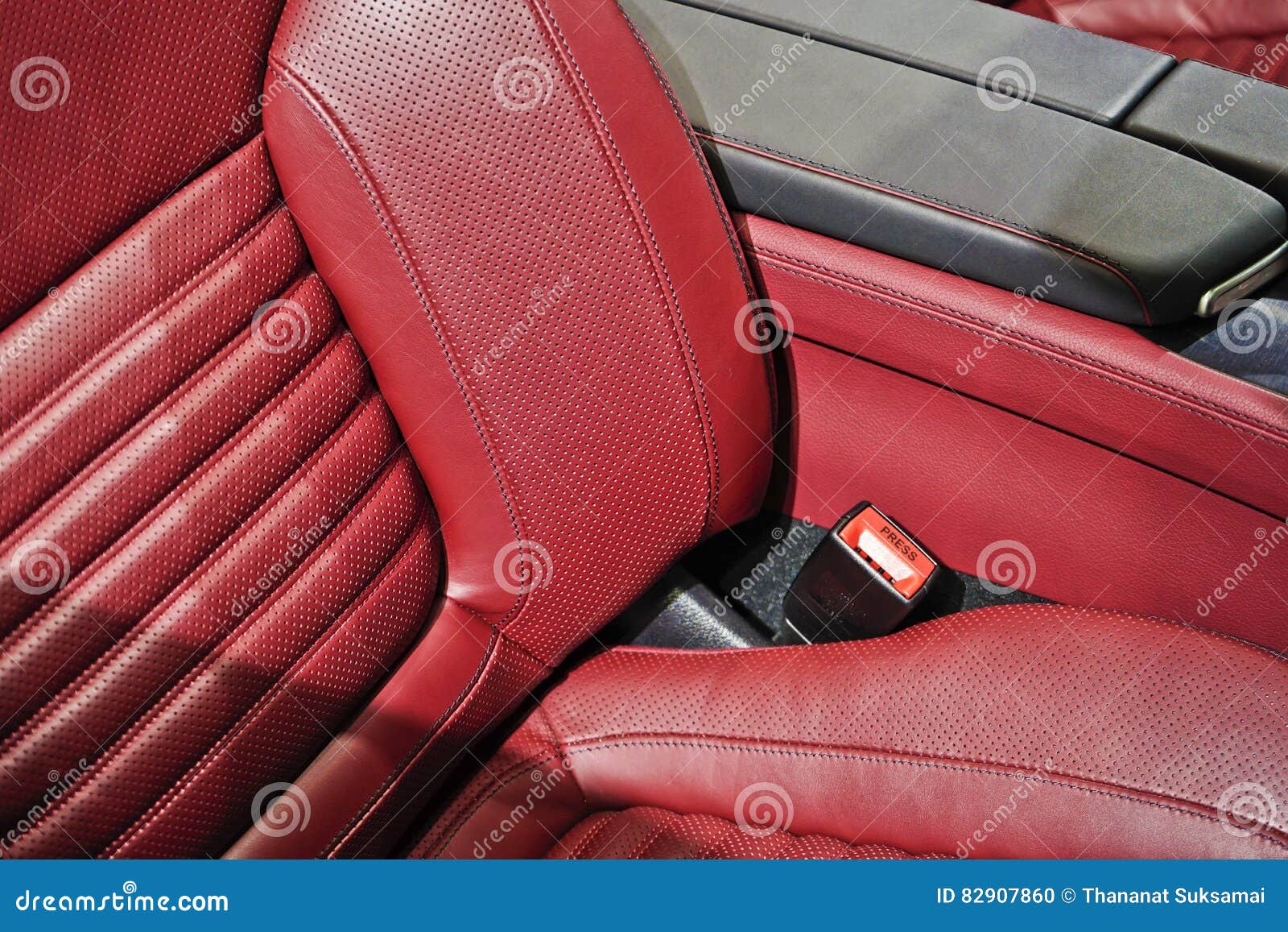 Red Leather Interior in Sport Car. Stock Photo - Image of interior ...
