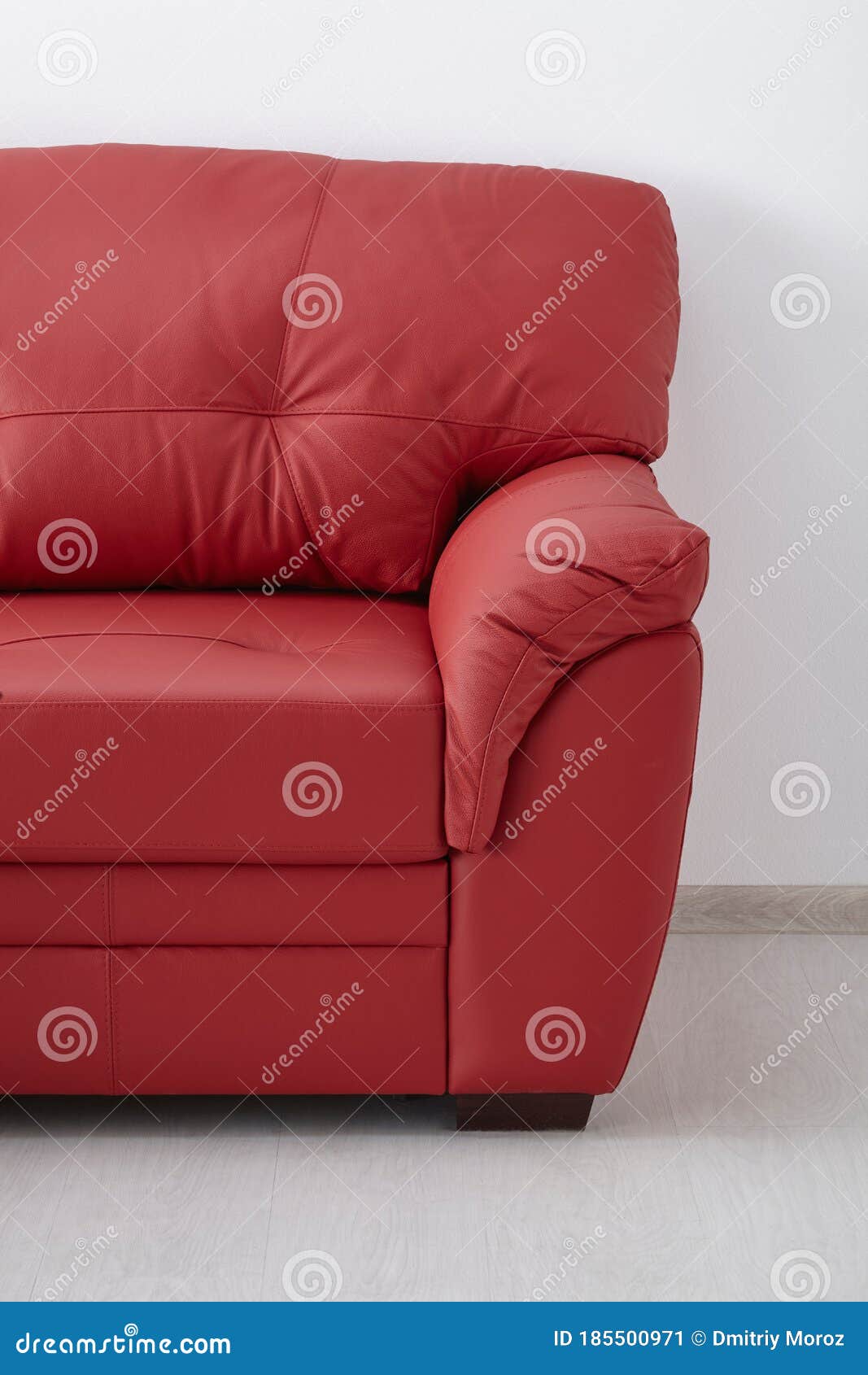 Red Leather Sofa Against the Wall Stock Image - Image of modern, cotton ...