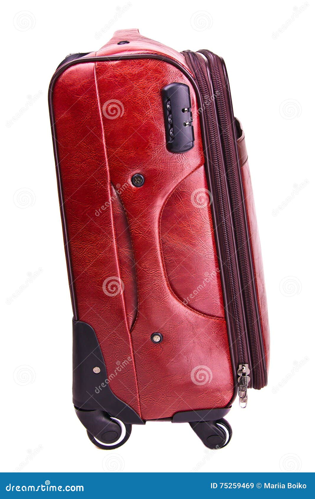 Red leather suitcase stock image. Image of brown, departure - 75259469