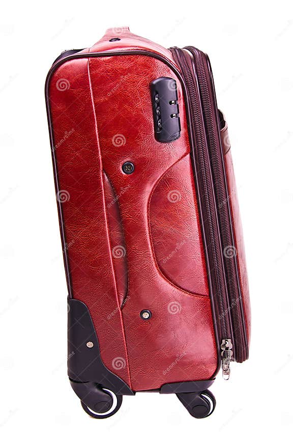 Red leather suitcase stock image. Image of brown, departure - 75259469