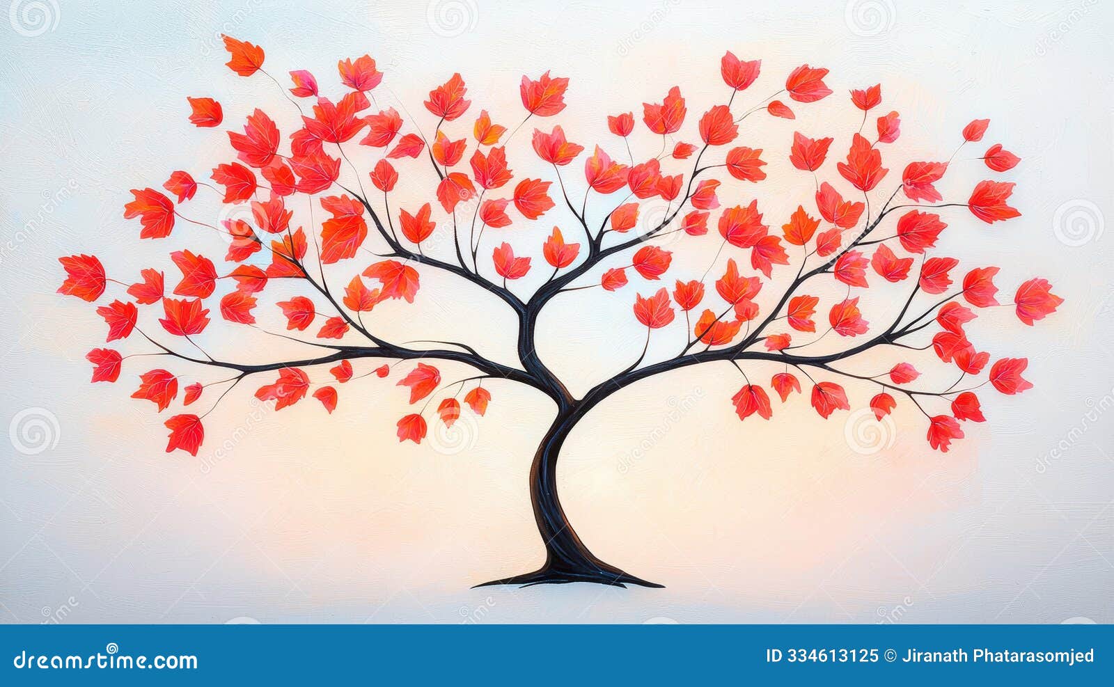 Red Leaves on a Black Tree stock illustration. Illustration of floral ...