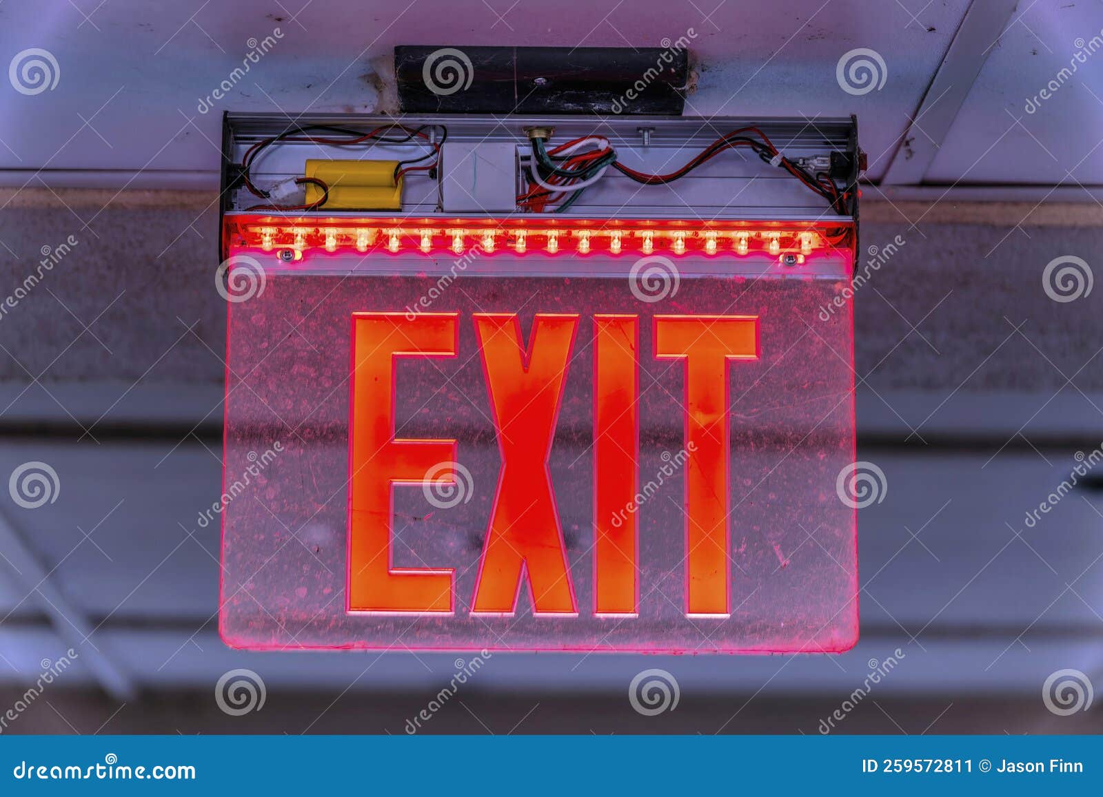 Red LED Exit Ceiling-mounted Sign- Lake Austin, Austin, Texas Stock ...