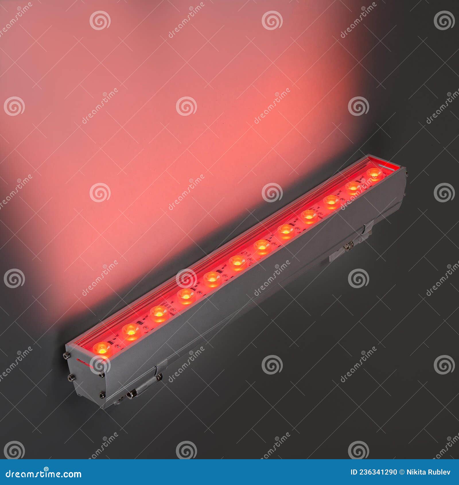 Red LED Flood Light in Aluminum Housing with Wire on Dark Background ...