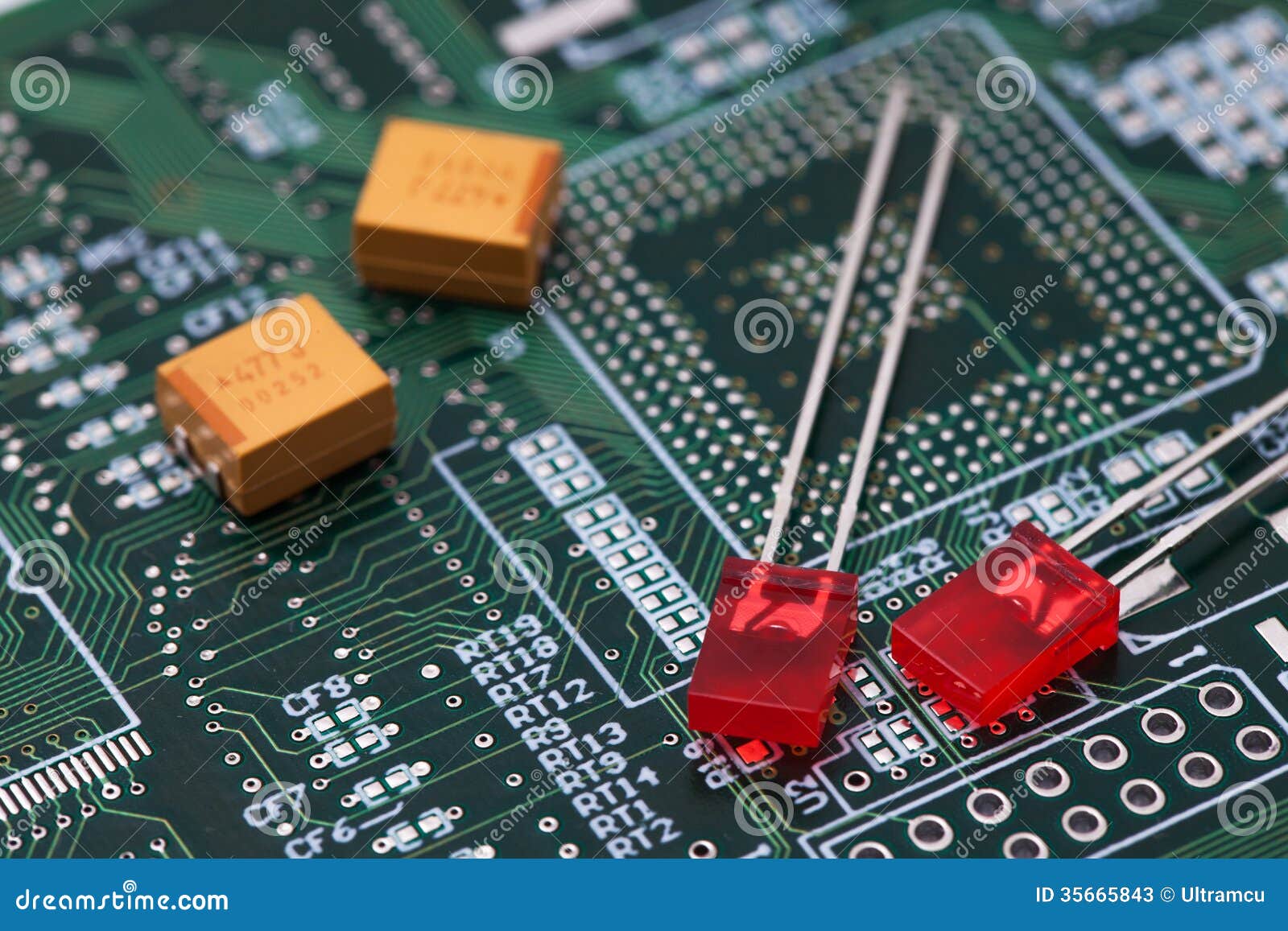 Red LED on green PCB stock image. Image of closeup, circuit - 35665843